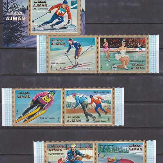 Ajman 1970; Sapporo olümpia,6 marki+plokk,puhas** (196058500) - Osta.ee