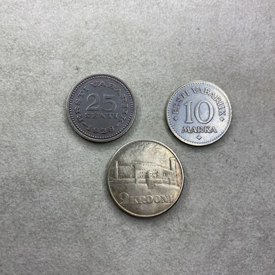 Hõbe 2 Krooni 1930, 10 marka 1925, 25 senti 1928 (203872421) - Osta.ee