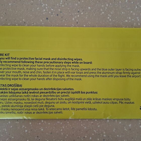 airBaltic basic care kit, kätedeso ja mask, lennukitarbed (205452952 ...