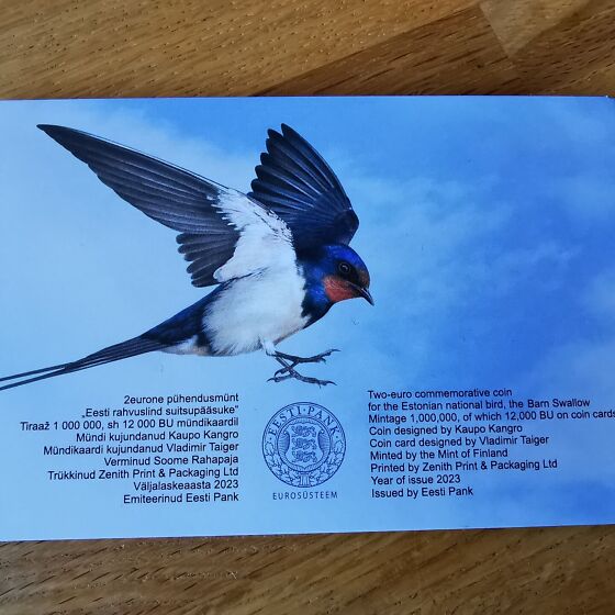 UUS! Eesti 2023 2 euro mündikaart suitsupääsuke, BU (196211247) - Osta.ee