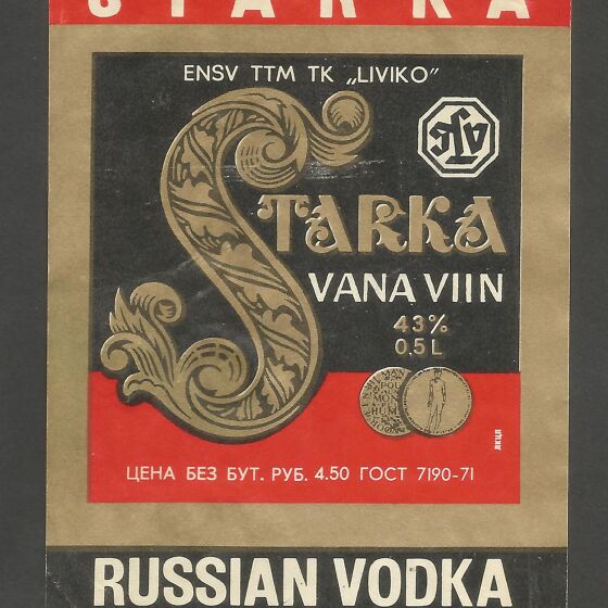 Eesti viina silt STARKA VANA VIIN. Liviko. (202470778) - Osta.ee