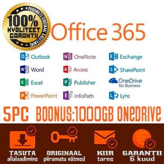 Tarkvara Microsoft Office 365/2021 ProPlus 5 PC/TAB/MAC (200389291 ...