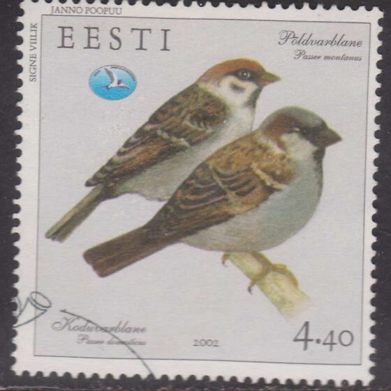 Eesti templiga mark - 2002 Aasta lind, põld- ja koduvarblane (196245161 ...