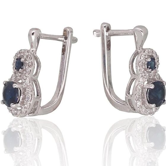 Kullast kõrvarõngad, Valge Kuld 585, Briljant, Safiir (197010461) - Osta.ee