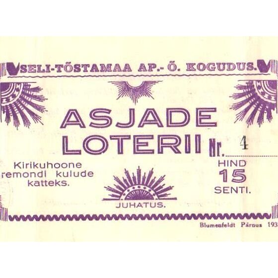 Seli-Tõstamaa apostliku õigeusu koguduse asjade loterii,1935 (169383937) - Osta.ee