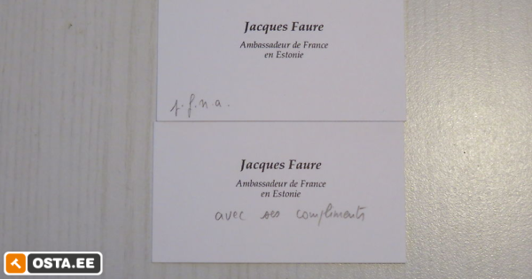 Prantsuse suursaadiku Jacques Faure kaks visiitkaarti (118121024) - Osta.ee