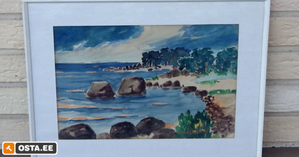 Esko Lepp "Põhja rannik" 1975 raamitud klaasitud akvarell (222857356 ...