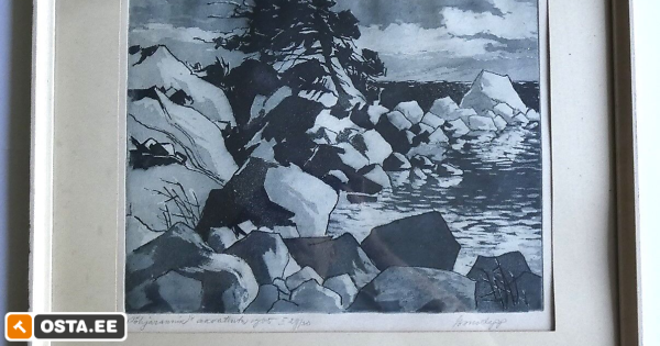 Esko Lepp, "Põhjarannik" akvatinta, originaal raamiga (212972554) - Osta.ee