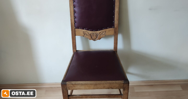 Vanaaegne puidust nahkkattega tool (nr 4) (196880140) - Osta.ee