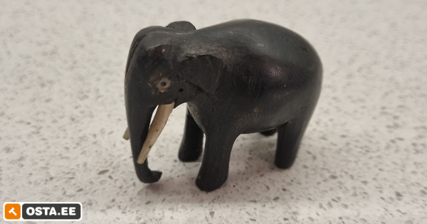 Väike mustast puust õnnetoov elevant, kuju, võhad luust. (201037403 ...