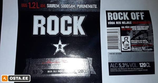 Saku õllesilt "Rock" 120cl 4,kasutamata,Rock off (195846587) - Osta.ee