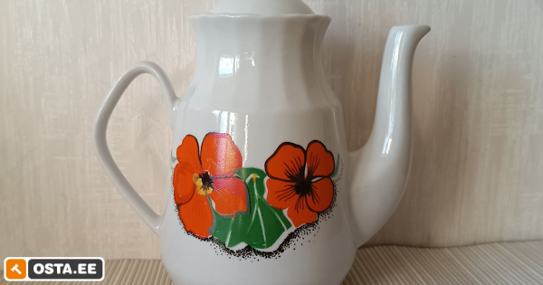 Kann, kohvikann, Riia portselanitehas, käsimaal kressid (203832915 ...