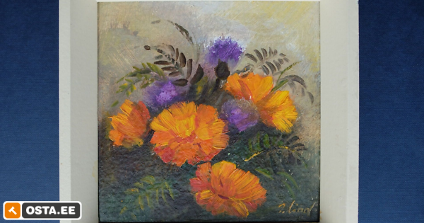 Imbi Lind "Lilled". Õli, papp. Koos raamiga 17 x 17 cm. (206609341 ...