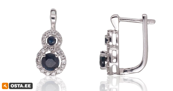 Kullast kõrvarõngad, Valge Kuld 585, Briljant, Safiir (197010461) - Osta.ee