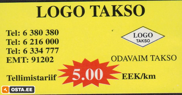 Kleeps LOGO TAKSO reklaam krooniajast (207661189) - Osta.ee
