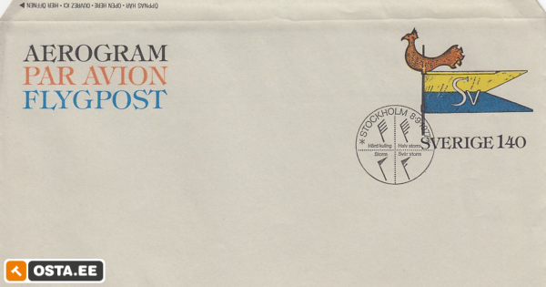 Rootsi aerogramm 1977 lipp tuulelipp kukk (203453982) - Osta.ee