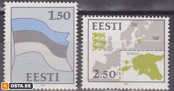 1991 EESTI LIPP JA KAART VAPP EUROOPA MNH (203549353) - Osta.ee