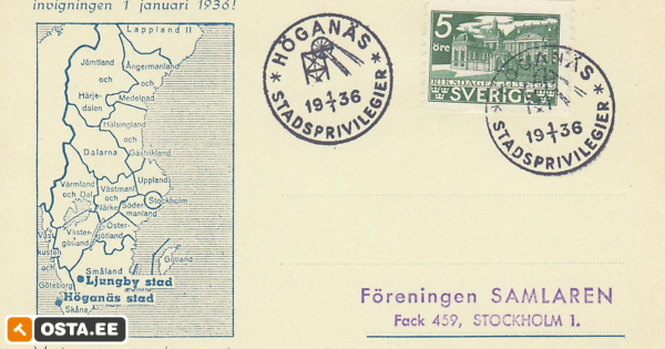 Rootsi 1936 - Höganäs linnaõigused kaart (195219390) - Osta.ee