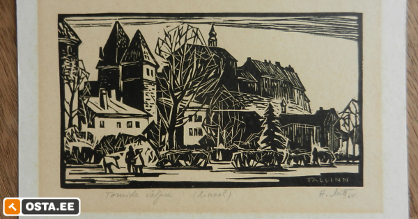 Hugo Mitt "Tornide väljak" linool 1964a. (197235784) - Osta.ee