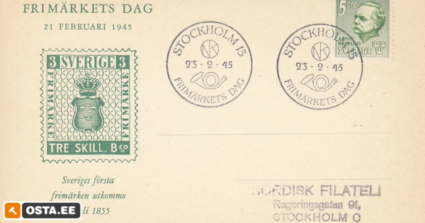 Rootsi 1945 - postmargipäev kaart (213303351) - Osta.ee