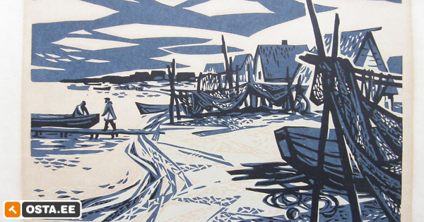 EESTI GRAAFIKA / PEIPSI ÄÄRES, HUGO MITT 1967, LINOOLLÕIGE (185384050 ...
